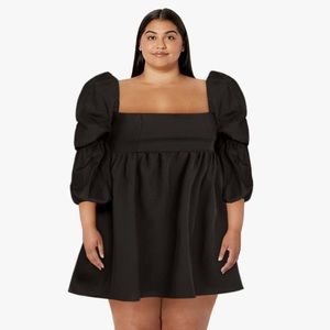 Dresses | Nwt Square Neck Puff Sleeve Aline Mini Dress In Black | Poshmark